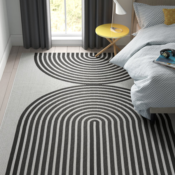 Wade Logan® Tapis intérieur / extérieur gris anthracite / crème à tissage plat Alcedo et ...